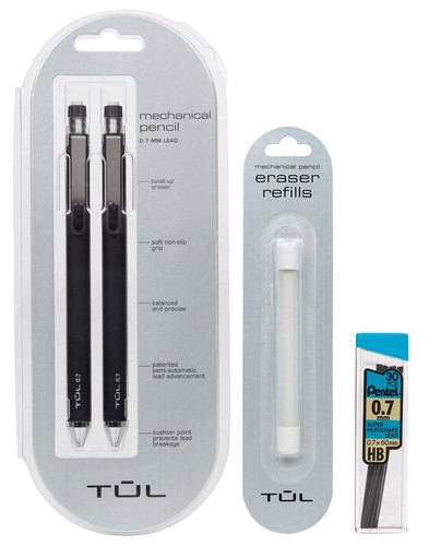TUL 0.7mm Mechanical Pencils 1 2-pack Eraser Refills 1 3-pack & 30 Lead ...