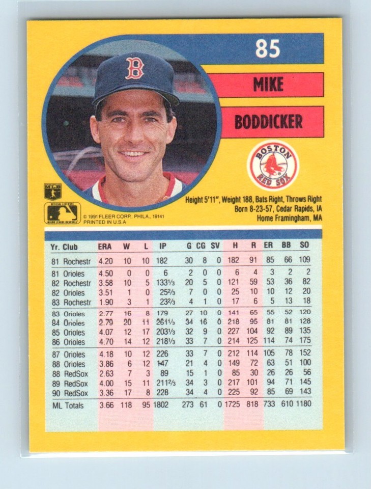 1991 Fleer Mike Boddicker Boston Red Sox #85 | eBay
