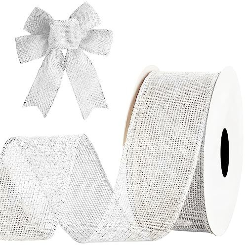 White Burlap Wired Ribbon Jute Ribbon 2.5 Inch x 10 Yard Wired Edge ...