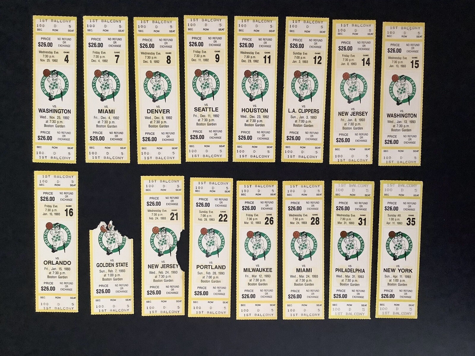 Lot Of 16 1992 93 RARE Full Ticket Stubs Celtics Game 35 Knicks Win To ...
