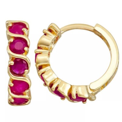 1.20CT Round Simulated Ruby S-Link Huggie Hoop Earrings 14K Yellow Gold ...