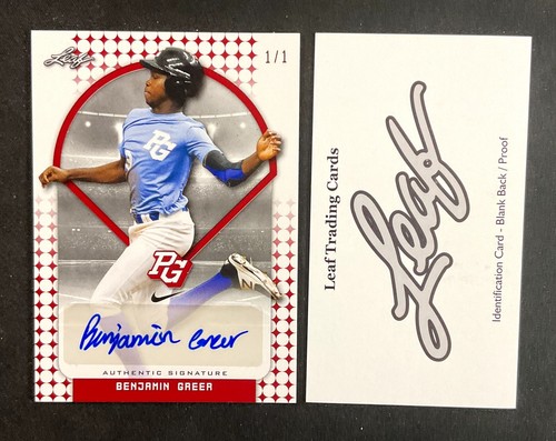 2018 Leaf Perfect Game Benjamin Greer Blank Back Red Auto Autograph 1/1 ...