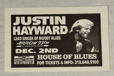 Justin Hayward Lead Singer The Moody Blues HOB Concert Flyer Print Ad ...