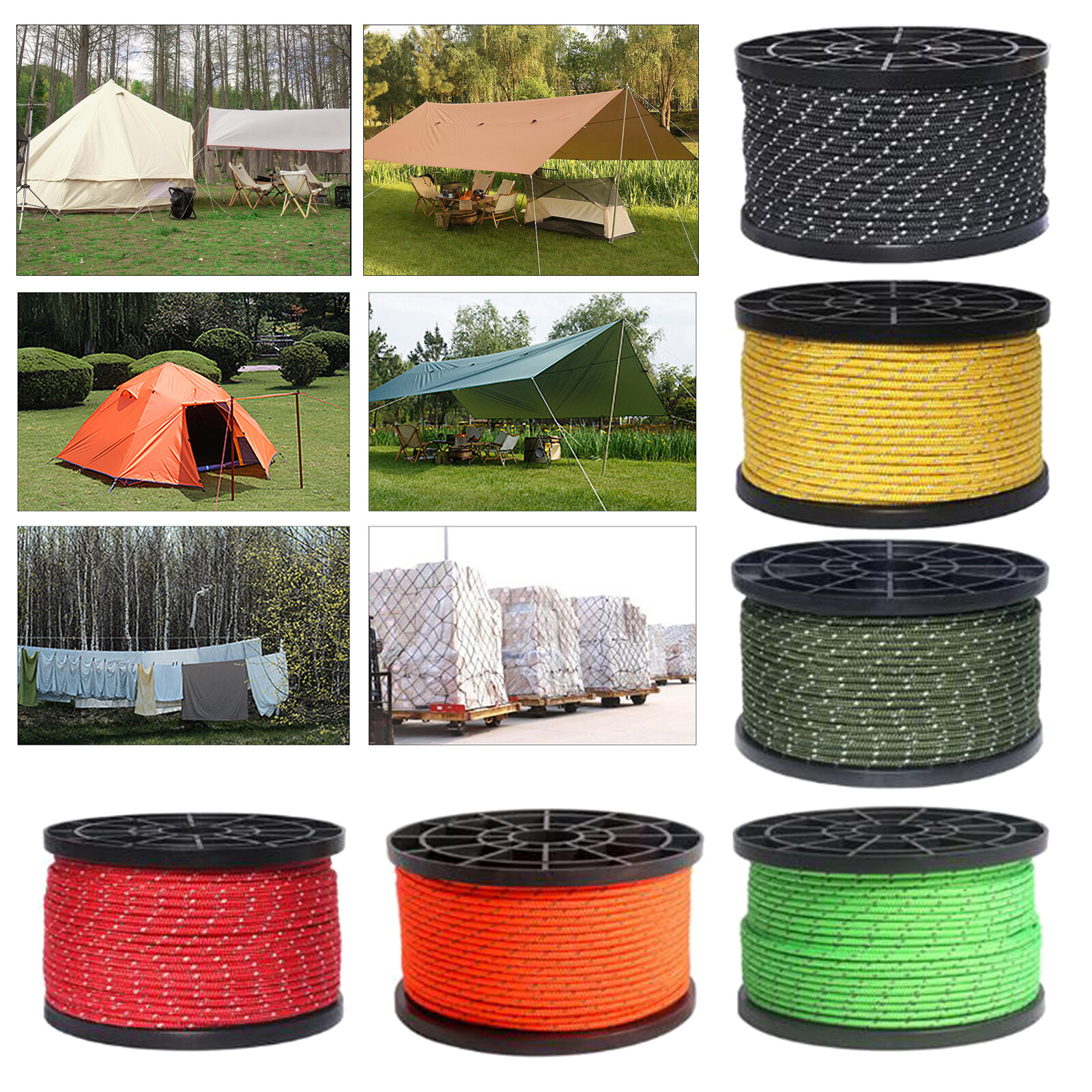 55Yard Reflective Guy Line Camping Tent Tarp Rope Cord Guide Sun Shade ...