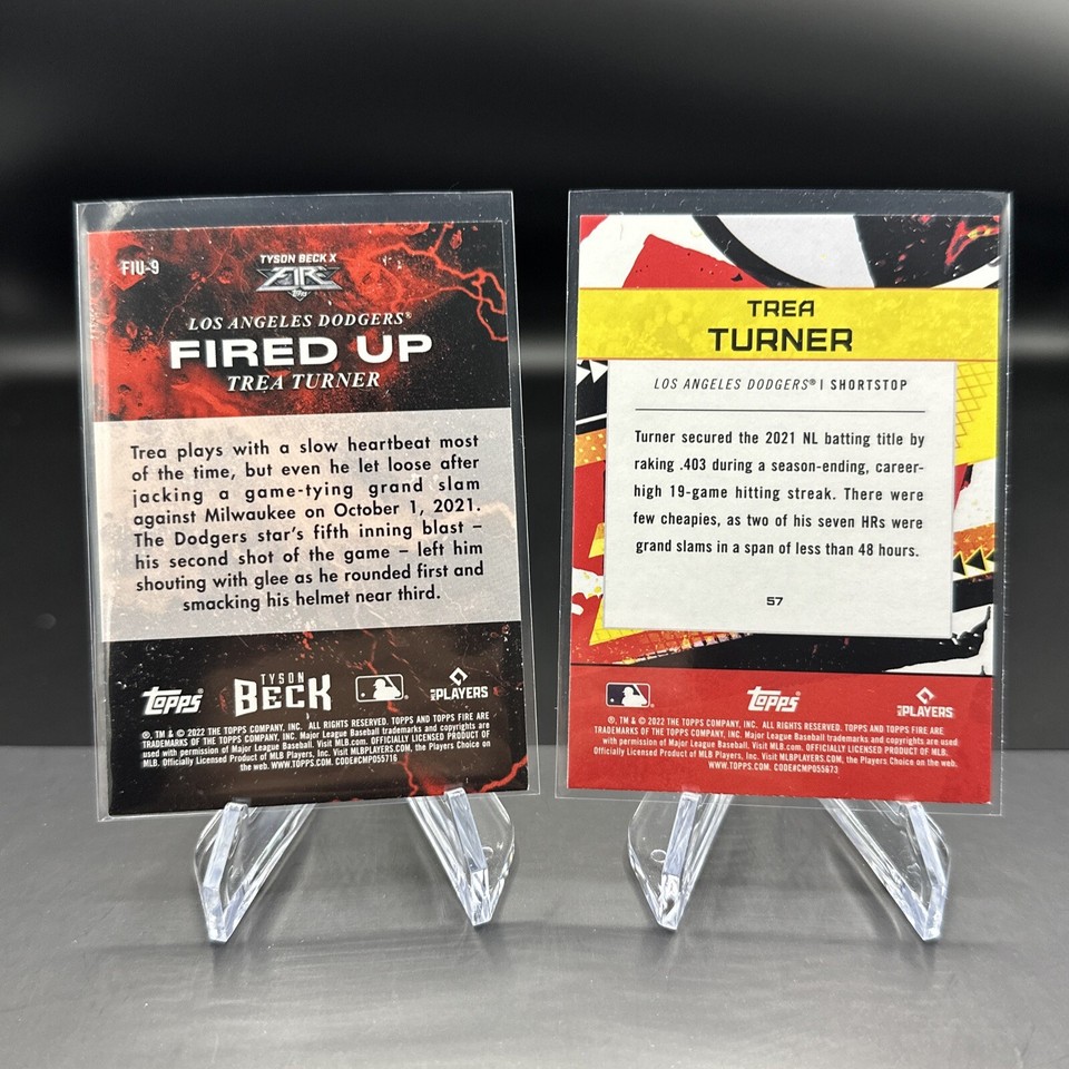 2022 Topps Fire Trea Turner Fired Up Gold #FIU-9 + Base #57 Los Angeles ...