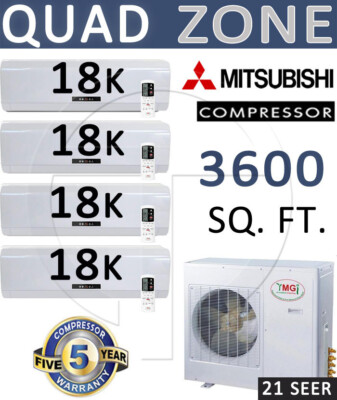 72000 BTU Quad Zone Ductless Mini Split Air Conditioner Heat: 18k+18k ...