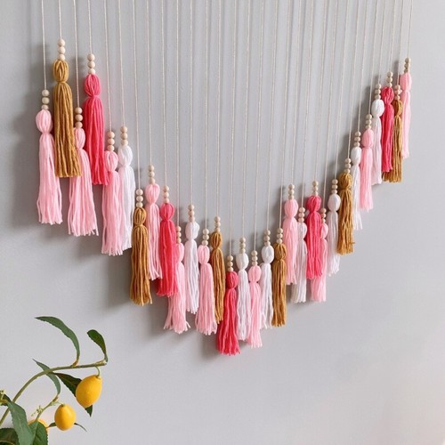 1 String Wall Hanging Bohemian Fringe Art Tapestry with Wood Beads Home ...