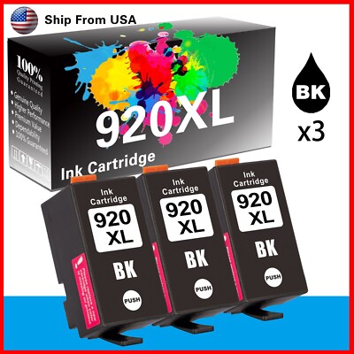3-Pack 920XL Black Ink Cartridge 920 XL for Officejet 7000 7500A ...