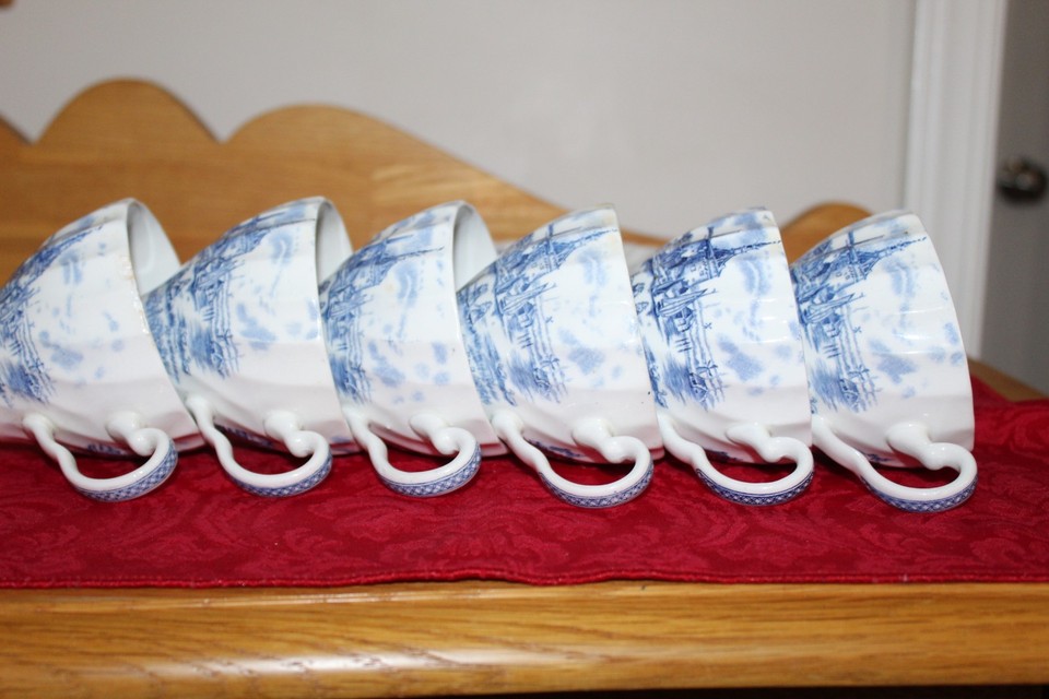 Johnson Brothers Pottery Tulip Time Blue 6 Sets of Coffee/ Tea Cups ...