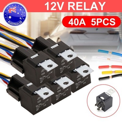 5/10/20x 12V 40 Amp Car SPDT Relay DC 5 Pin 5 Wires W/ Harness Socket ...