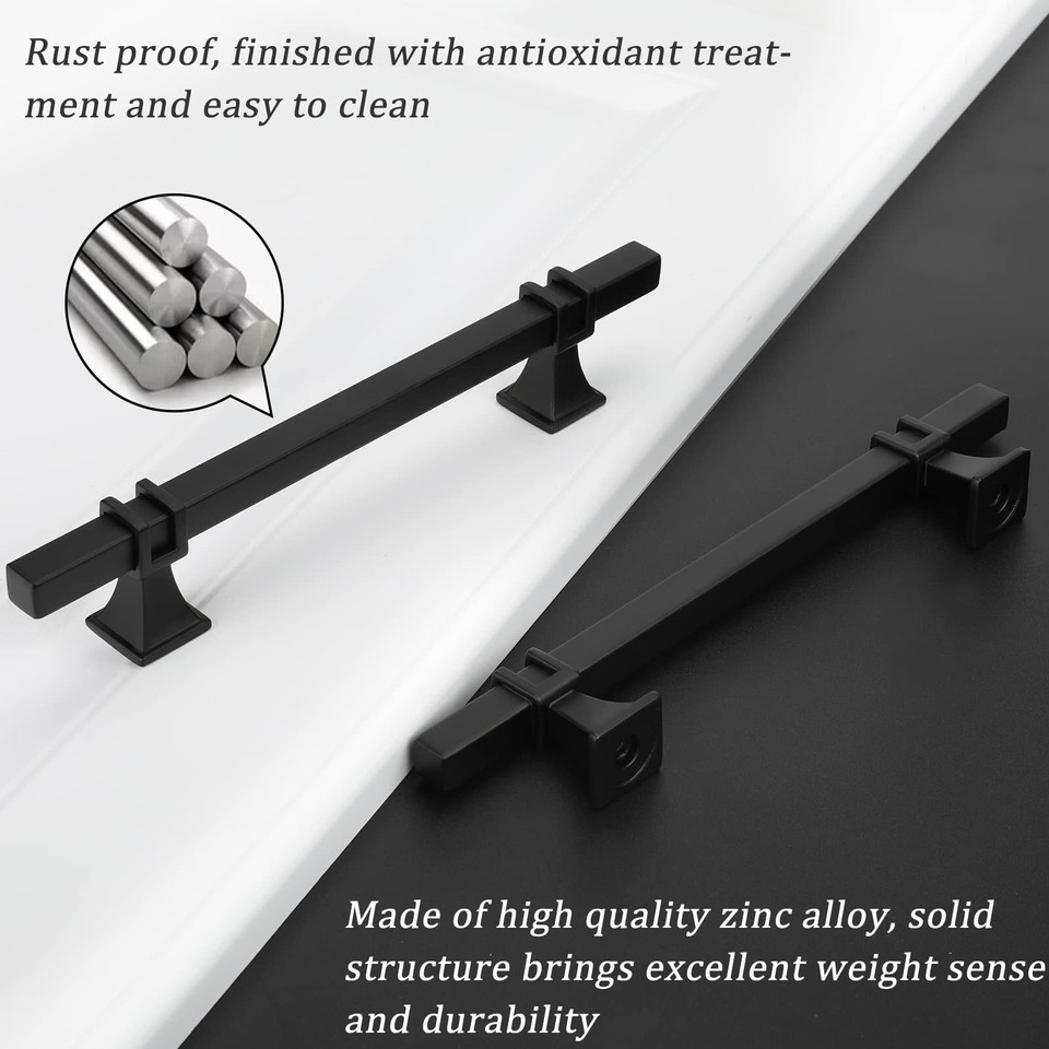 10 Pack 5in Black Cabinet Handles Black Drawer Pulls - Matte Black ...