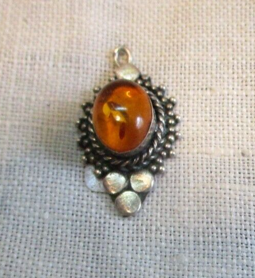 925 Silver (Sterling) Pendant Faux Amber Retro Tiny | eBay