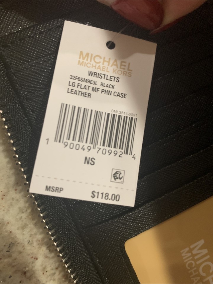 $118 MICHAEL KORS Flat Multifunction Phone Case Black Leather One Size ...