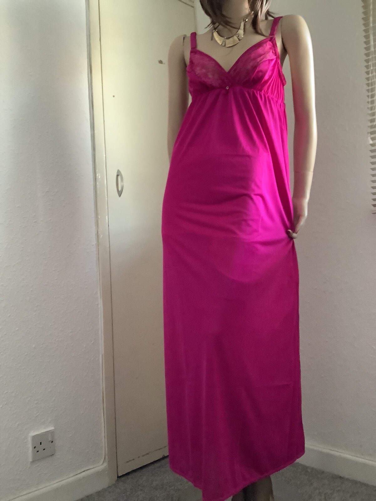 Magenta Silky & Lacy Long Formal Length Bra Slip or Nightgown XL BNWT ...