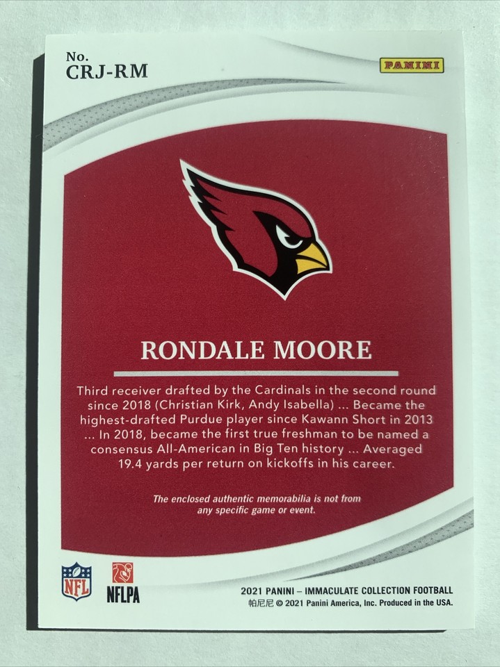 2021 Immaculate Collection Rookie Jerseys #20 Rondale Moore Cardinals ...