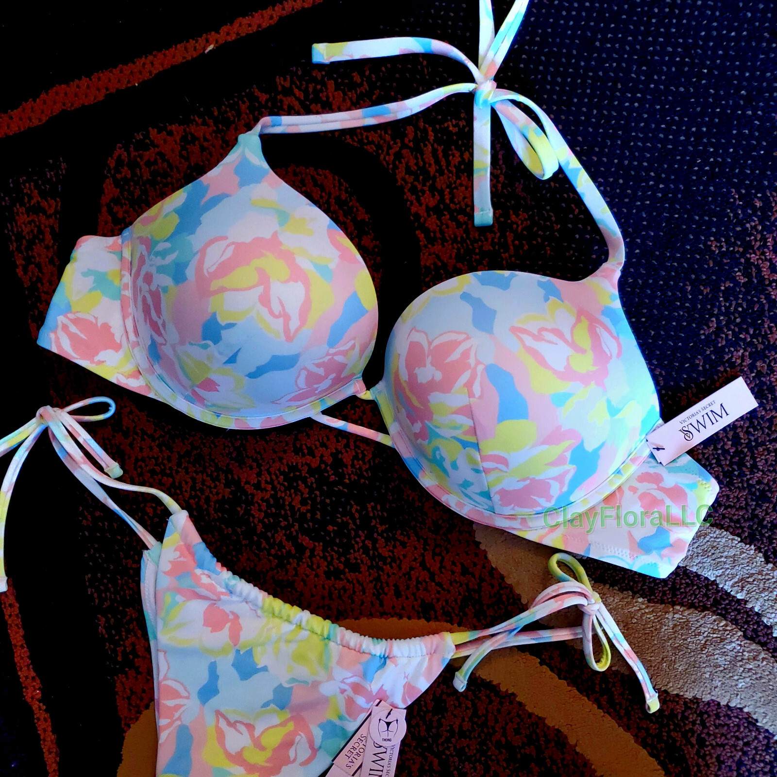 New Victoria's Secret BOMBSHELL Push Up SWIM SET itsy thong bottom camo ...