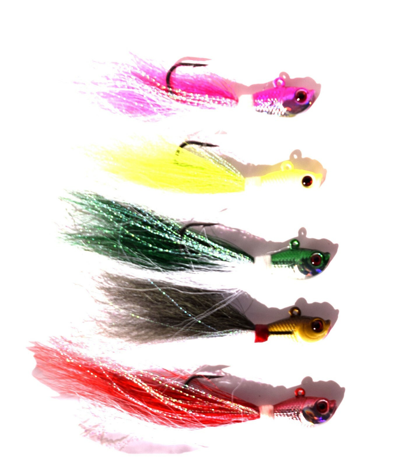 Assorted 5 Saltwater Bucktail Jigs 1 Oz. Offshore Fishing Flounder ...