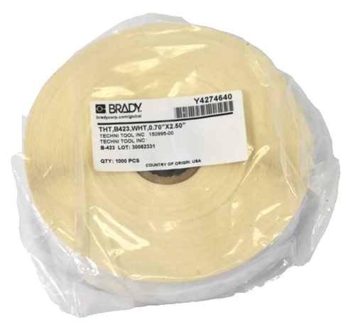 Brady Y4274640 White Custom Labels .7" x 2.5" THT B423 1000 Piece Roll ...