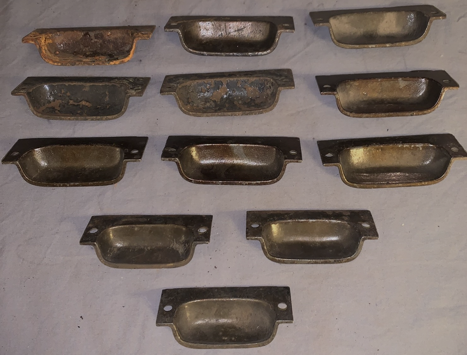 Great Set 12 Antique Cast Iron Bin Cabinet Pulls | eBay