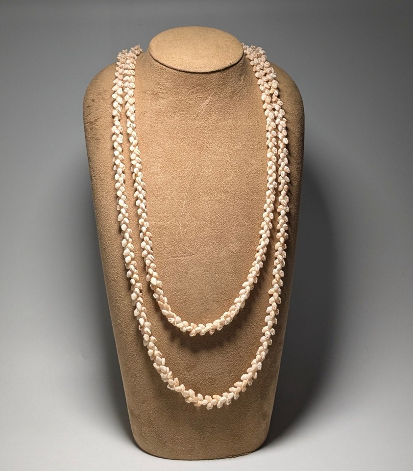 Vintage Ni'ihau Shell Lei Pikake Necklace Long 2 Strand momi shells | eBay