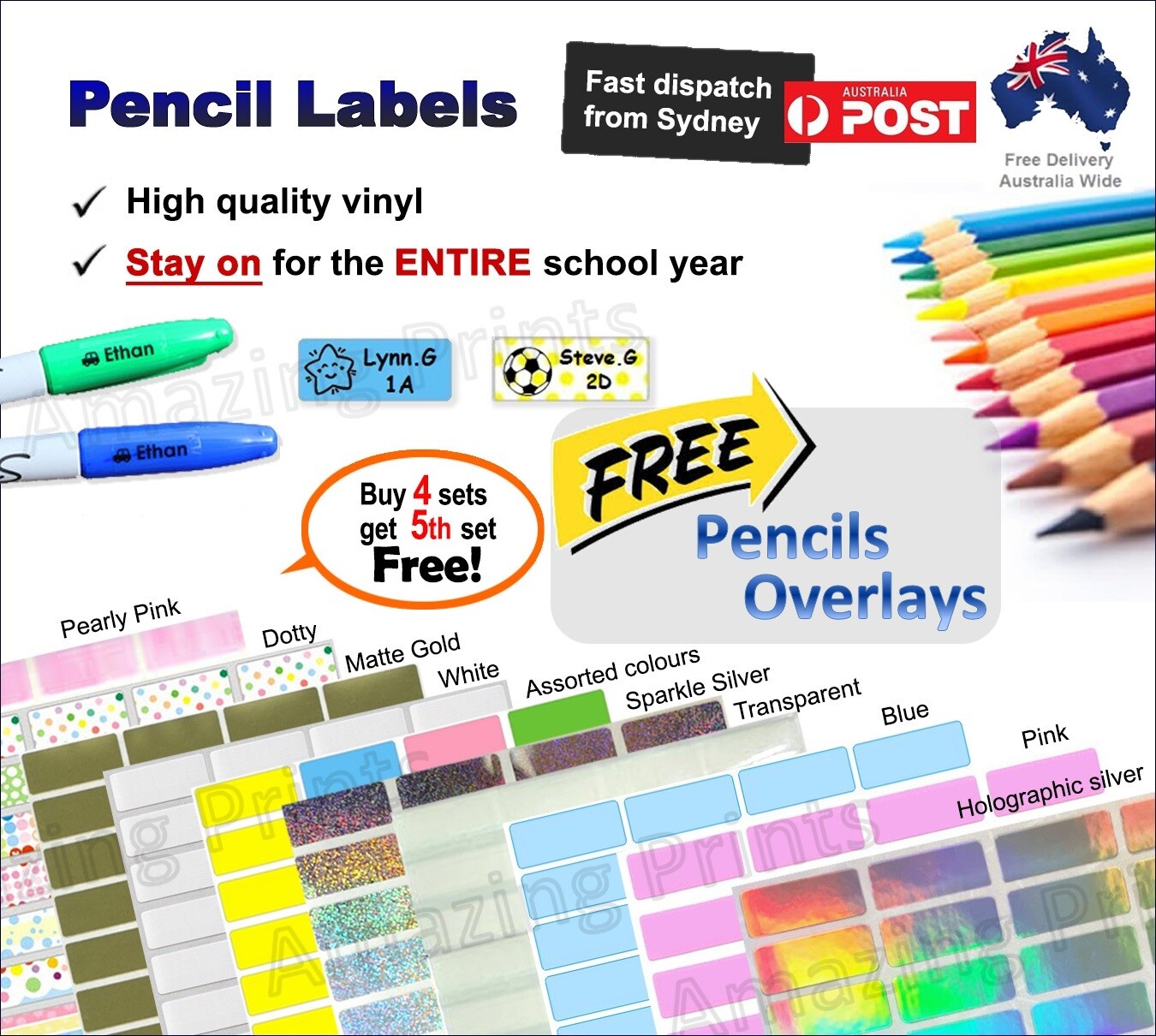 Pencil Labels Vinyl Personalised name sticker school Stationery ...