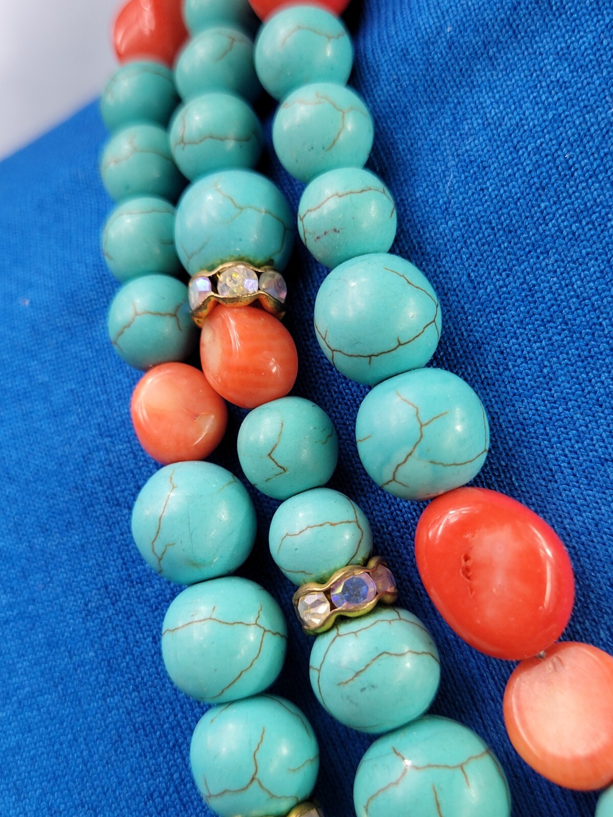 Vintage Drape Necklace 3 Strands Turquoise Howlite Fa… - Gem