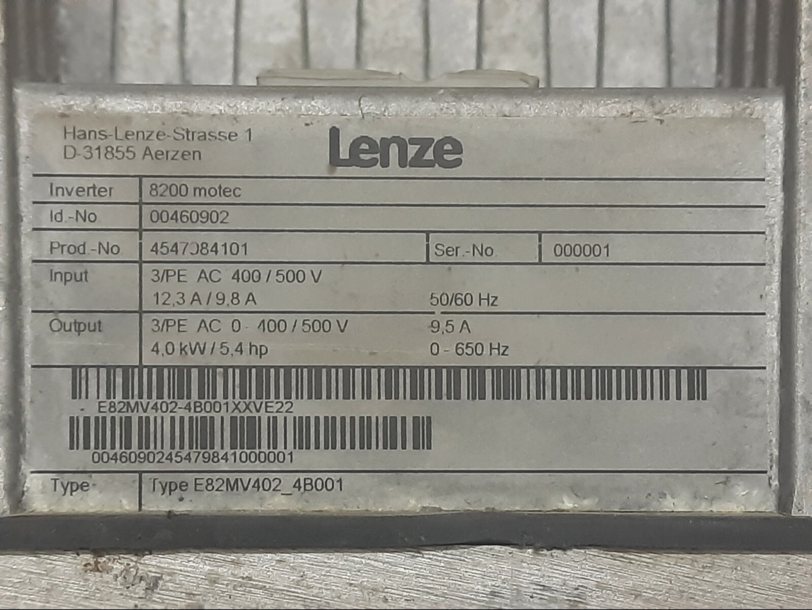 Lenze 8200 Motec frequency inverter 4 Kw. -Typ : E82MV402_4B001 - used ...