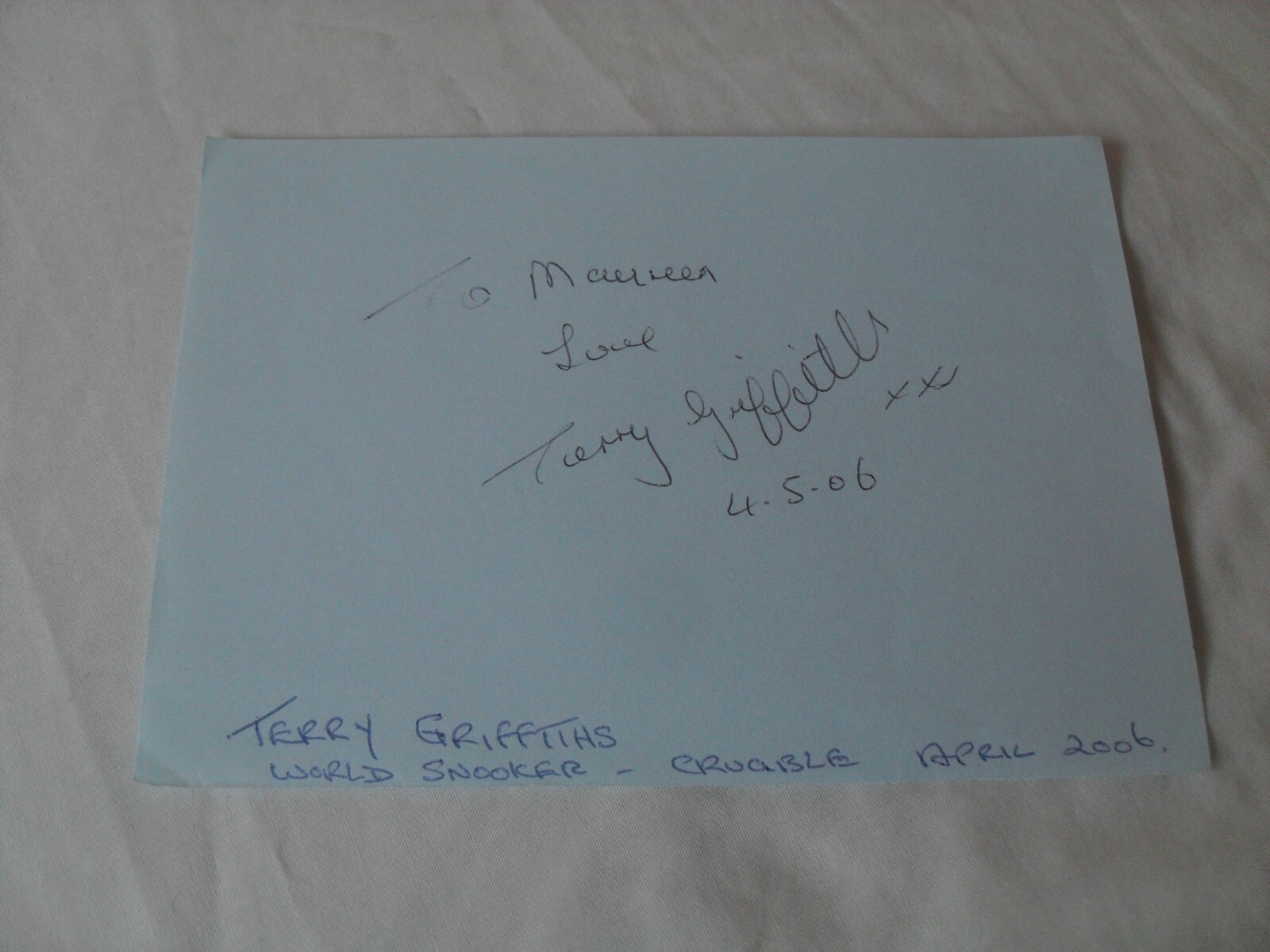TERRY GRIFFITHS AUTOGRAPH - signed autograph book page SNOOKER LEGEND ...