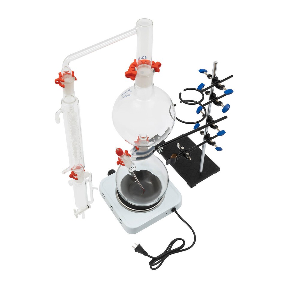 2000ML Lab Distillation Apparatus Kit With Essential Oil Steam Graham ...