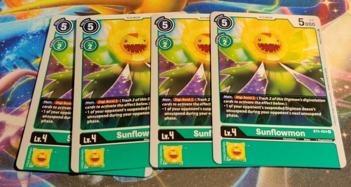 x4 Playset Digimon SUNFLOWMON BT4-054 Green Uncommon TCG | eBay