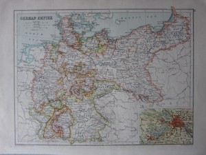 1900 ANTIQUE MAP ~ GERMAN EMPIRE SAXONY THURINGIA HANOVER BRANDENBURG ...