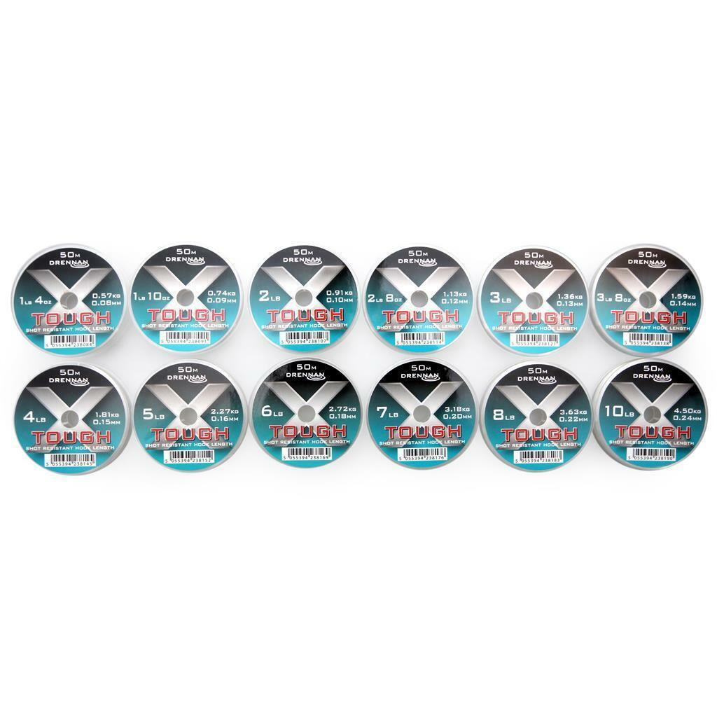 DRENNAN X TOUGH SHOT RESISTANT HOOK LENGTH MONO LINE 50mtr All Sizes ...