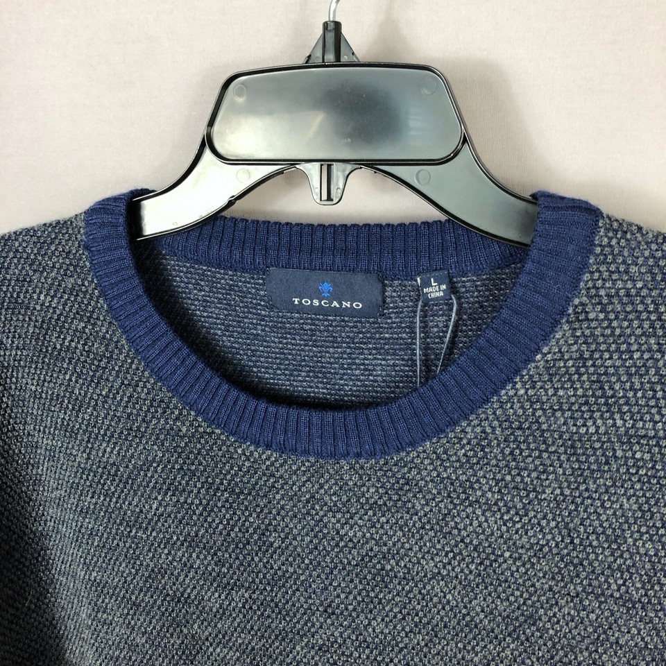 Toscano Merino Wool Blend Crewneck Sweater NWT Navy Blue Mens size ...