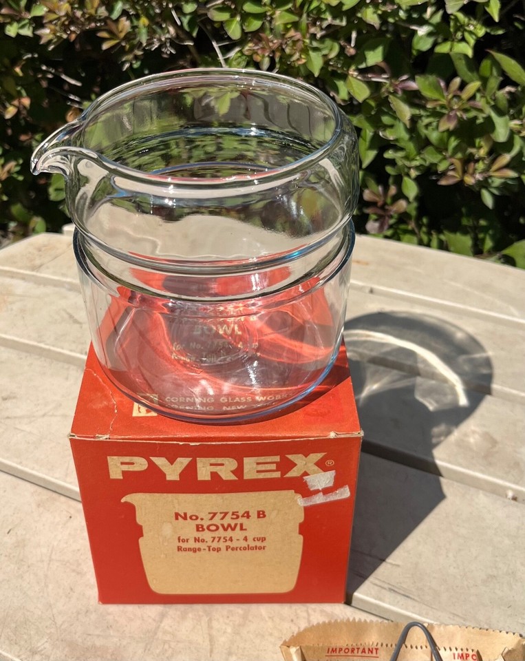 NEW PYREX PERCOLATOR GLASS BOWL FOR COFFEE POT -NO. 7734 B-4 CUP SIZE+ ...