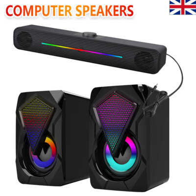 Surround Sound System LED PC Speakers Gaming Bass USB Wired for Desktop ...