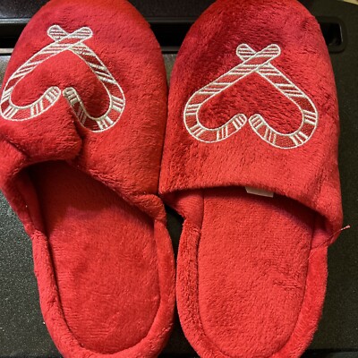 Avon Holiday Slippers Red With Candy cane Hearts Size Large 9/10 | eBay