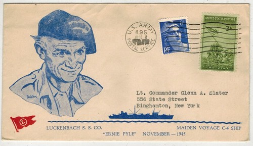 1945 MAIDEN VOYAGE ERNIE PYLE LUCKENBACH SS CO. ARMY APO 895 & 929 IWO ...