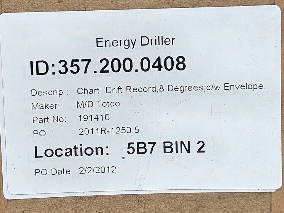 8 DEGREE CHART PAPER FOR DRIFT RECORDER MD TOTCO 191410 LOT OF 2 BOX (1 ...