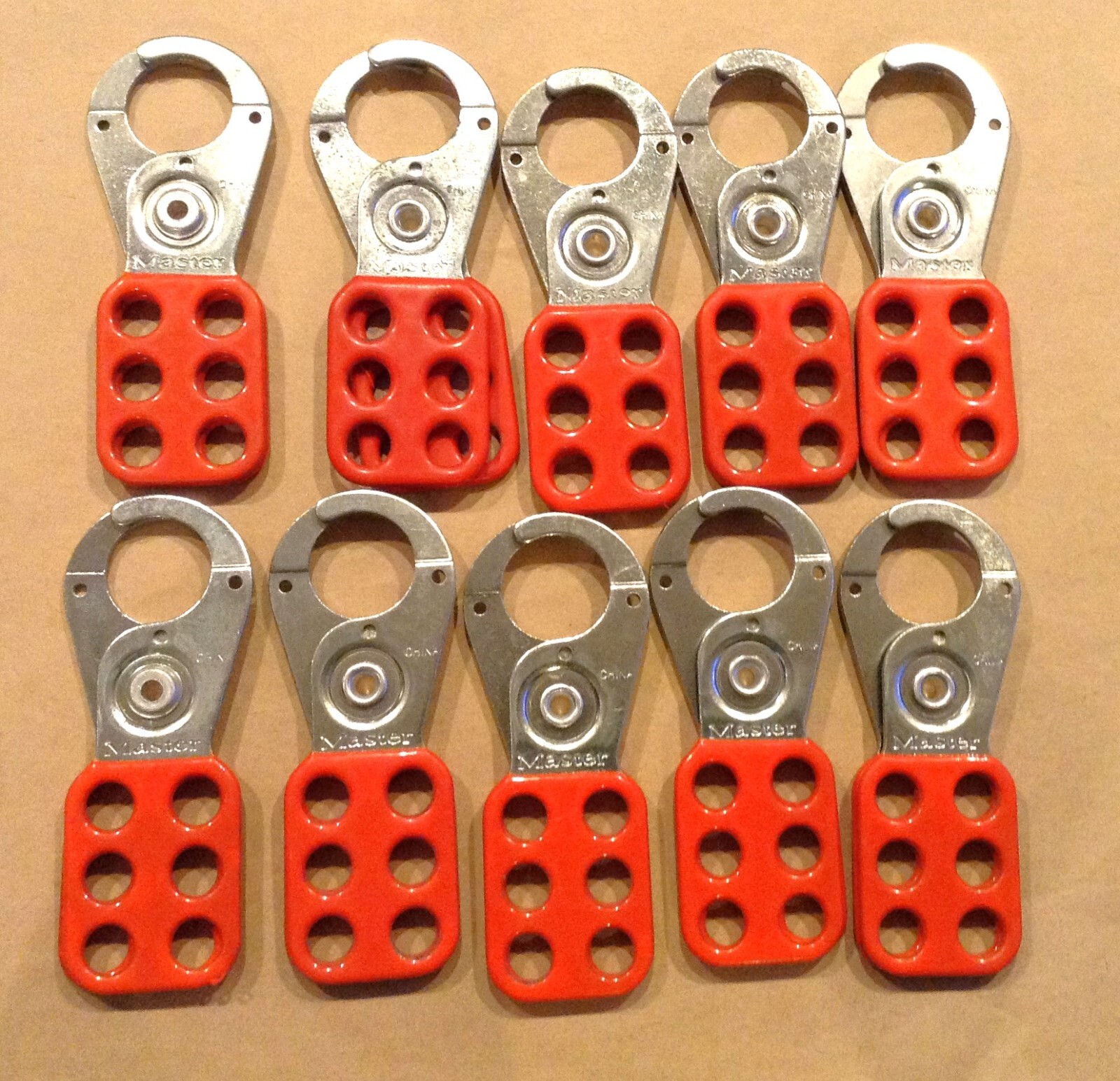 Master Lock 420 Lot of 10 Steel Lockout 6 Gang Hasp 1 Inch Jaw Red ...