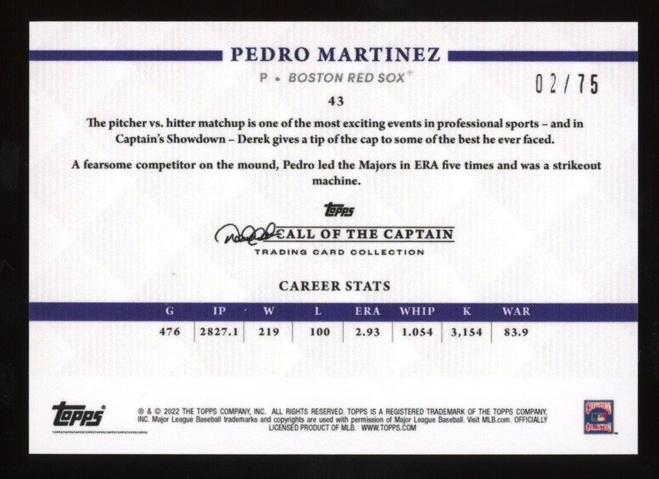 2022 Topps X - Derek Jeter - Call of the Captain PEDRO MARTINEZ #43 ...