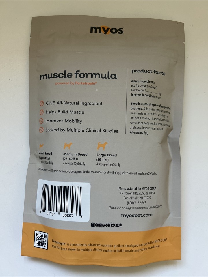 Myos Powder Muscle Formula All Natural For Dogs 6.35 oz Packet New ...