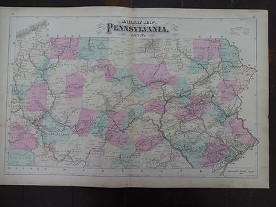 1872 Hand-Colored Antique Railway Map of the State of Pennsylvania | eBay
