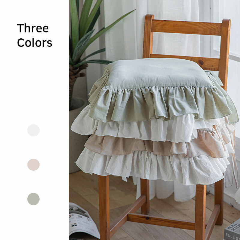 Ruffles Seat Mat Dinning Office Chair Pat Decor Solid Soft Frill Cotton ...