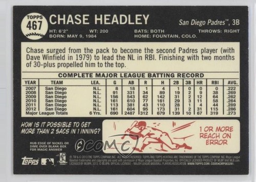 2013 Topps Heritage - Chase Headley #467 Venezuelan for sale online | eBay