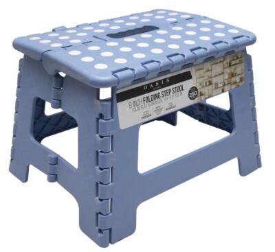 9” Folding Step Stool Oasis Home Blue Anti-slip Rubber Pads New Holds ...