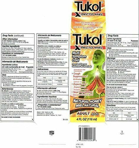 Tukol X-pecto Miel Liquid Multi Symptom Cold Natural Honey for Adult 4 ...