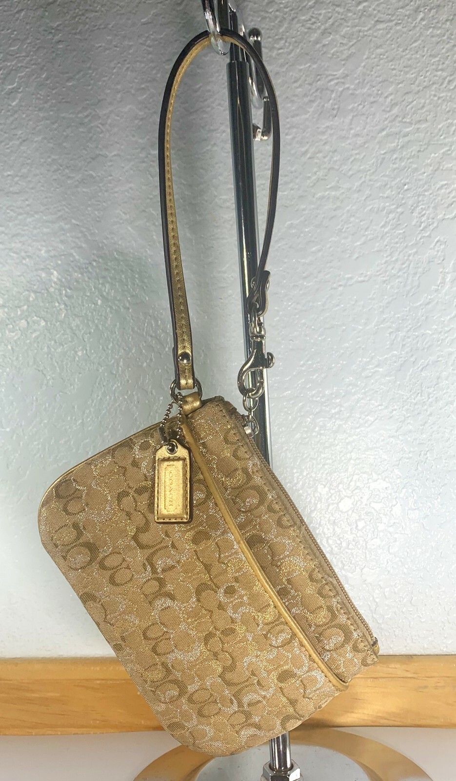 COACH Small Beige-Tan Signature Jacquard & Gold-Wash … - Gem