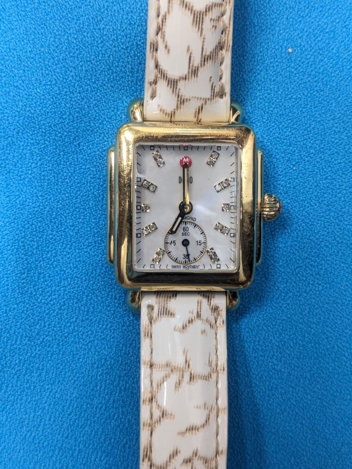 MICHELE Gold Deco 18 Diamond Dial Chronograph Ladies Watch New Battery ...