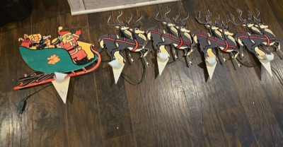 Vintage Santa and Reindeer Outdoor Yard Dasher Dancer Prancer Vixen ...