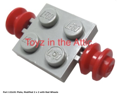 Lego 2x 122c01 Light Gray Plate, Modified 2 x 2 with Red Wheels 6881 ...